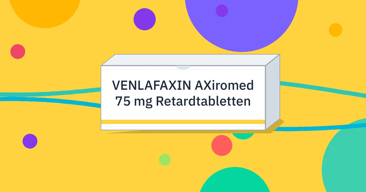 Symbolbild: Packung mit der Aufschrift VENLAFAXIN AXiromed 75 mg Retardtabletten (PZN 19380465) – Verfügbarkeit und Bezug in Apotheken in Frankfurt am Main