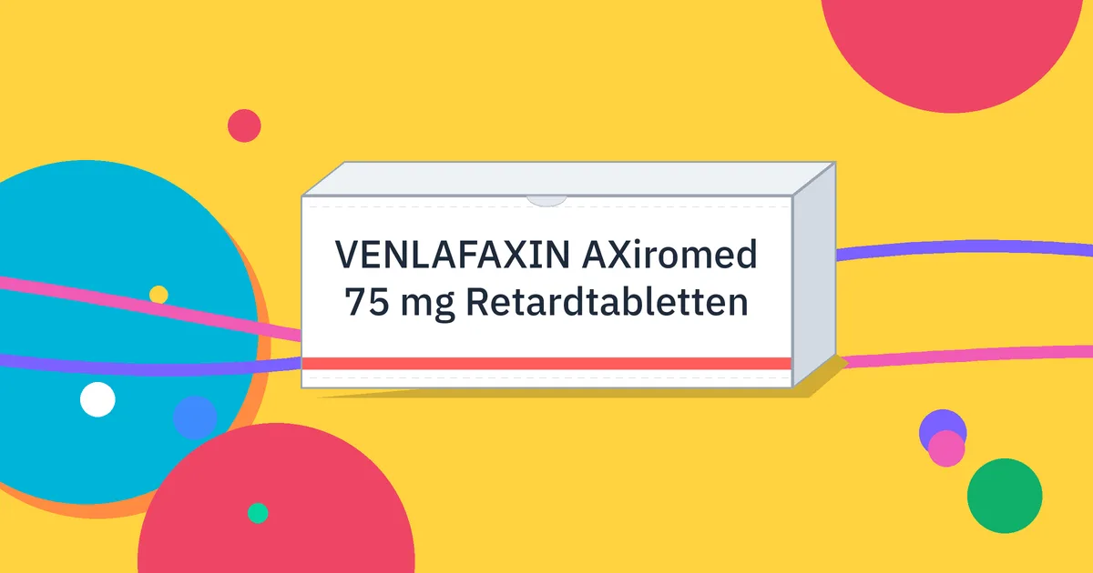 Symbolbild: Packung mit der Aufschrift VENLAFAXIN AXiromed 75 mg Retardtabletten (PZN 19380459) – Verfügbarkeit und Bezug in Apotheken in Frankfurt am Main