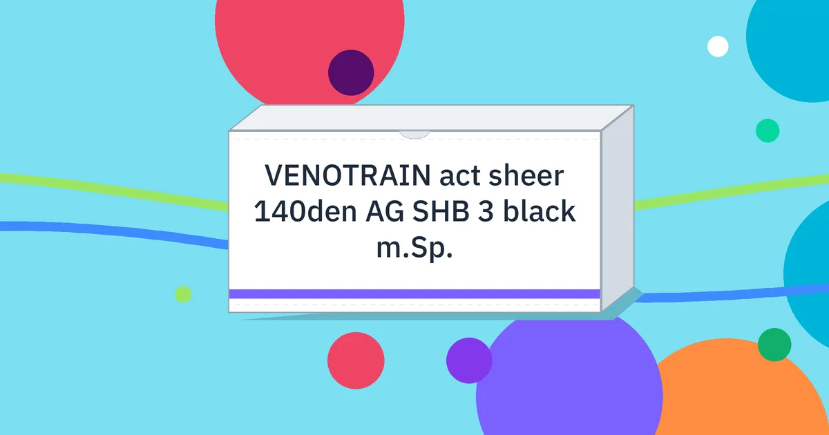 Symbolbild: Packung mit der Aufschrift VENOTRAIN act sheer 140den AG SHB 3 black m.Sp. (PZN 16208470) – Verfügbarkeit und Bezug in Apotheken in Frankfurt am Main