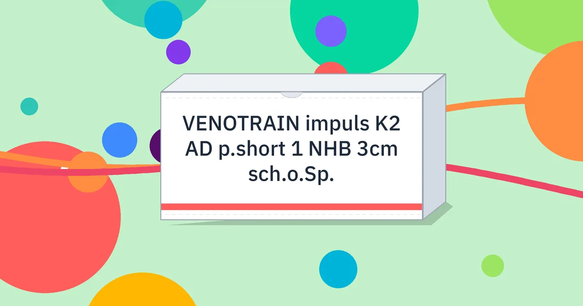 Symbolbild: Packung mit der Aufschrift VENOTRAIN impuls K2 AD p.short 1 NHB 3cm sch.o.Sp. (PZN 00653110) – Verfügbarkeit und Bezug in Apotheken in Frankfurt am Main