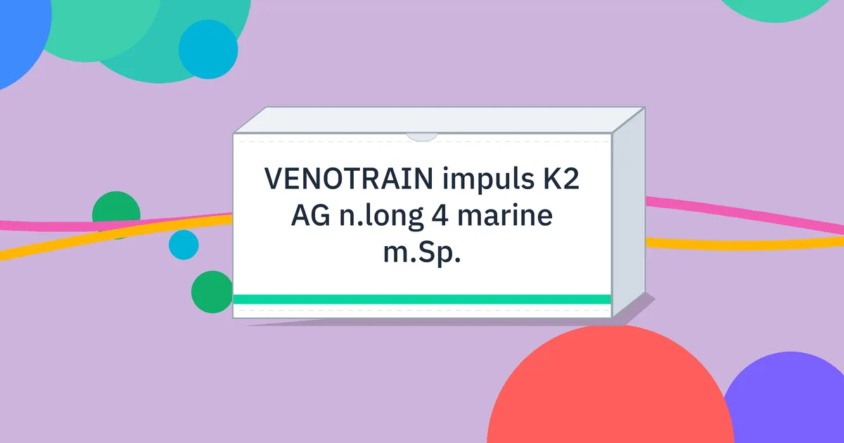 Symbolbild: Packung mit der Aufschrift VENOTRAIN impuls K2 AG n.long 4 marine m.Sp. (PZN 15211754) – Verfügbarkeit und Bezug in Apotheken in Frankfurt am Main