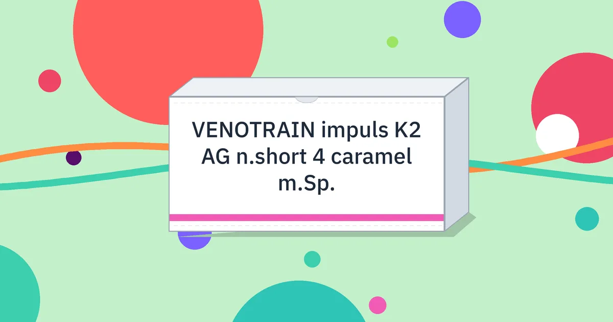 Symbolbild: Packung mit der Aufschrift VENOTRAIN impuls K2 AG n.short 4 caramel m.Sp. (PZN 00493379) – Verfügbarkeit und Bezug in Apotheken in Frankfurt am Main