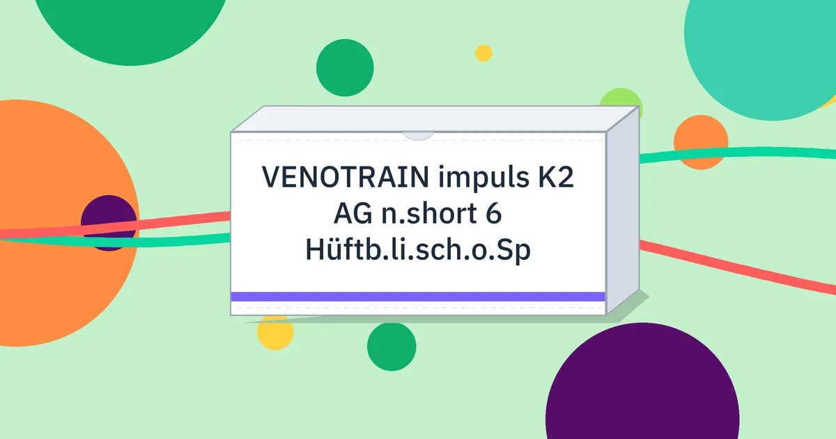 Symbolbild: Packung mit der Aufschrift VENOTRAIN impuls K2 AG n.short 6 Hüftb.li.sch.o.Sp (PZN 10295002) – Verfügbarkeit und Bezug in Apotheken in Frankfurt am Main