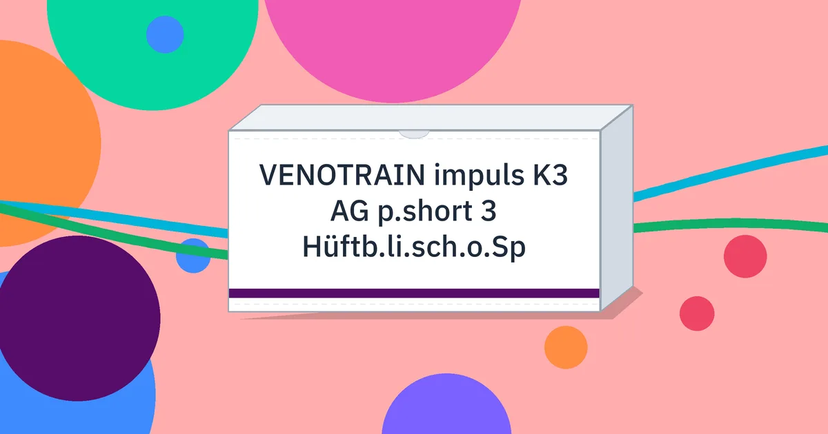 Symbolbild: Packung mit der Aufschrift VENOTRAIN impuls K3 AG p.short 3 Hüftb.li.sch.o.Sp (PZN 10296007) – Verfügbarkeit und Bezug in Apotheken in Frankfurt am Main