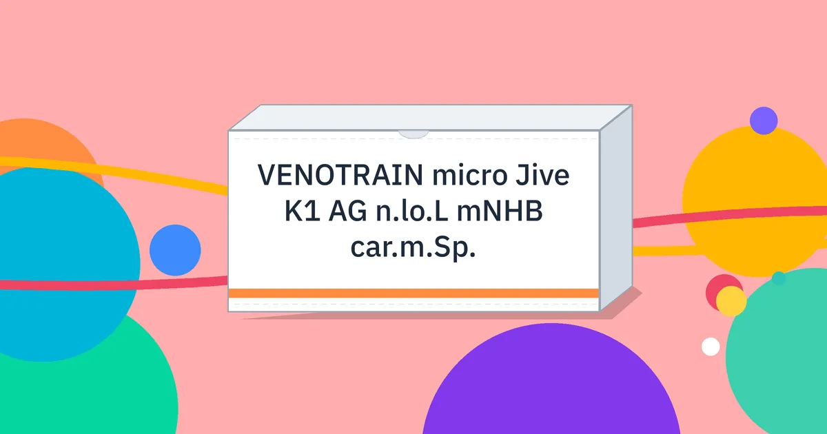Symbolbild: Packung mit der Aufschrift VENOTRAIN micro Jive K1 AG n.lo.L mNHB car.m.Sp. (PZN 17758681) – Verfügbarkeit und Bezug in Apotheken in Frankfurt am Main