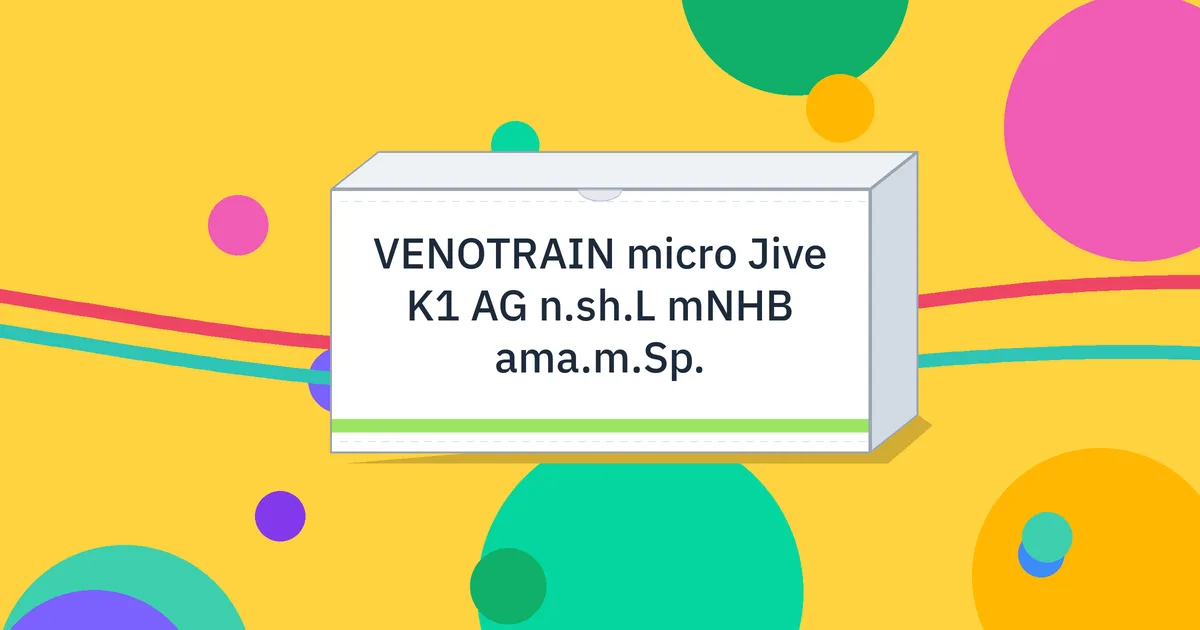 Symbolbild: Packung mit der Aufschrift VENOTRAIN micro Jive K1 AG n.sh.L mNHB ama.m.Sp. (PZN 17759456) – Verfügbarkeit und Bezug in Apotheken in Frankfurt am Main