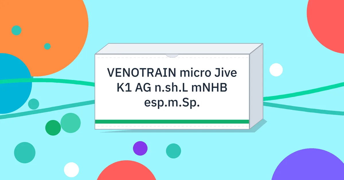 Symbolbild: Packung mit der Aufschrift VENOTRAIN micro Jive K1 AG n.sh.L mNHB esp.m.Sp. (PZN 17760206) – Verfügbarkeit und Bezug in Apotheken in Frankfurt am Main