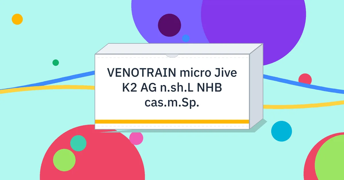 Symbolbild: Packung mit der Aufschrift VENOTRAIN micro Jive K2 AG n.sh.L NHB cas.m.Sp. (PZN 20767614) – Verfügbarkeit und Bezug in Apotheken in Frankfurt am Main