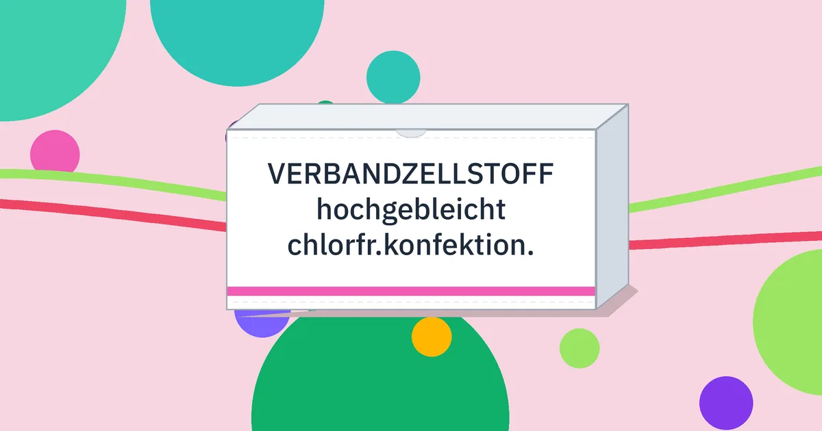 Symbolbild: Packung mit der Aufschrift VERBANDZELLSTOFF hochgebleicht chlorfr.konfektion. (PZN 04613811) – Verfügbarkeit und Bezug in Apotheken in Frankfurt am Main