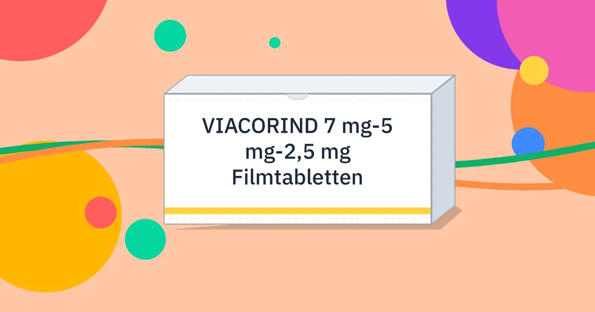 Symbolbild: Packung mit der Aufschrift VIACORIND 7 mg-5 mg-2,5 mg Filmtabletten (PZN 19741325) – Verfügbarkeit und Bezug in Apotheken in Frankfurt am Main