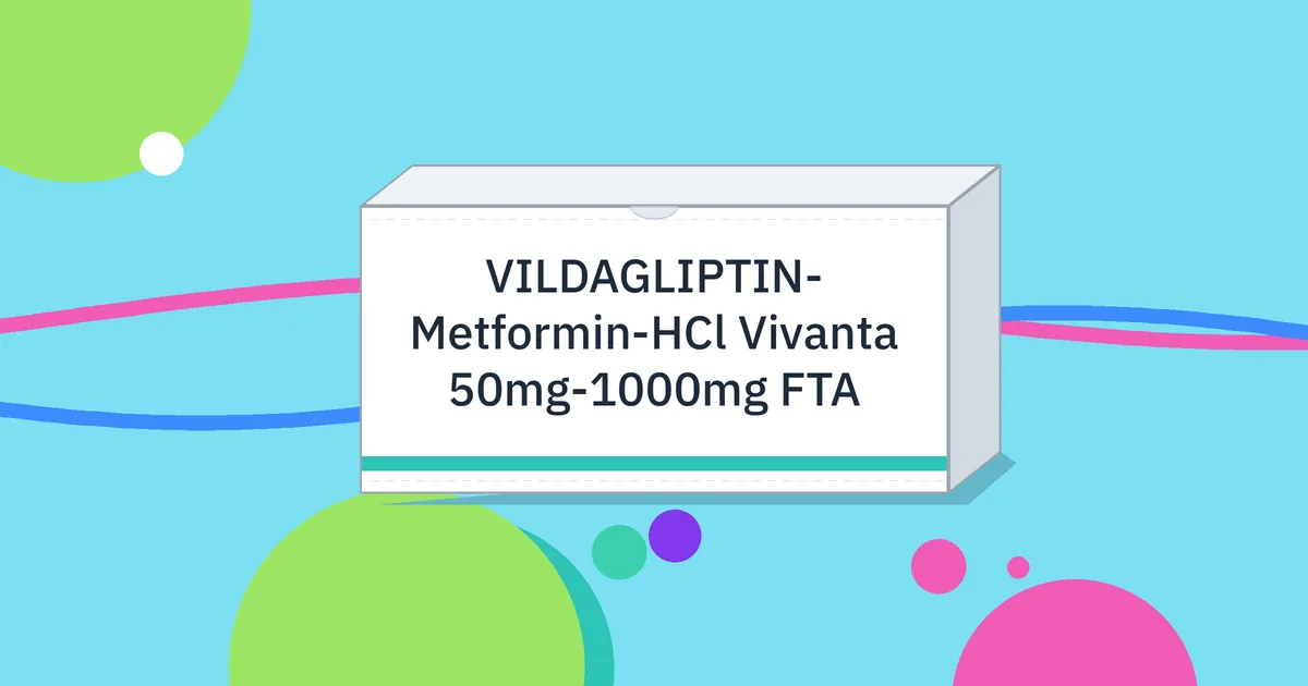 Symbolbild: Packung mit der Aufschrift VILDAGLIPTIN-Metformin-HCl Vivanta 50mg-1000mg FTA (PZN 19843770) – Verfügbarkeit und Bezug in Apotheken in Frankfurt am Main