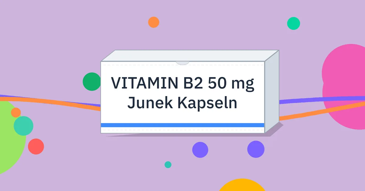 Symbolbild: Packung mit der Aufschrift VITAMIN B2 50 mg Junek Kapseln (PZN 16572299) – Verfügbarkeit und Bezug in Apotheken in Frankfurt am Main