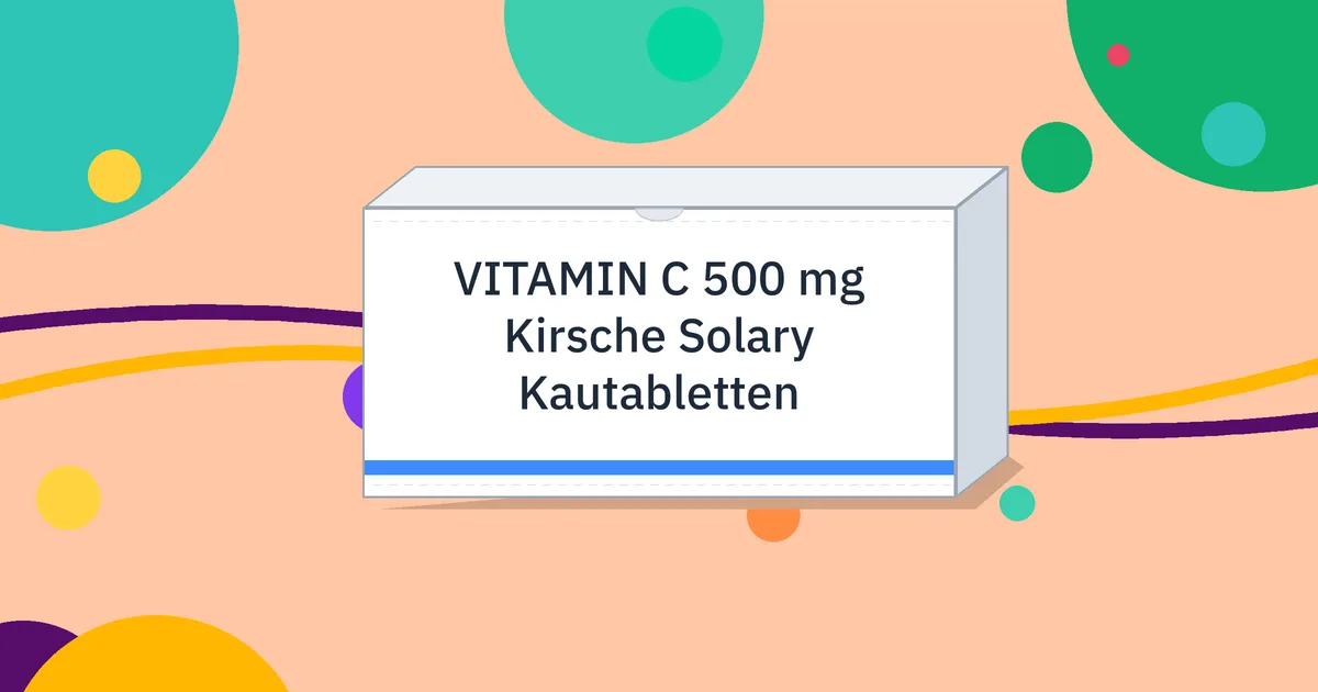 Symbolbild: Packung mit der Aufschrift VITAMIN C 500 mg Kirsche Solary Kautabletten (PZN 17255023) – Verfügbarkeit und Bezug in Apotheken in Frankfurt am Main
