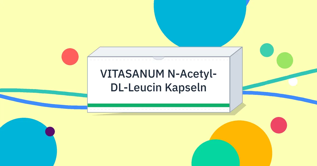 Symbolbild: Packung mit der Aufschrift VITASANUM N-Acetyl-DL-Leucin Kapseln (PZN 19726314) – Verfügbarkeit und Bezug in Apotheken in Frankfurt am Main