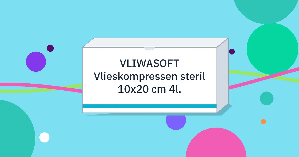 Symbolbild: Packung mit der Aufschrift VLIWASOFT Vlieskompressen steril 10x20 cm 4l. (PZN 16165453) – Verfügbarkeit und Bezug in Apotheken in Frankfurt am Main