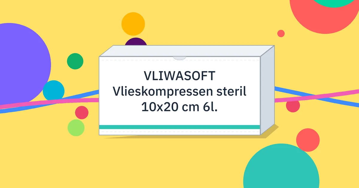 Symbolbild: Packung mit der Aufschrift VLIWASOFT Vlieskompressen steril 10x20 cm 6l. (PZN 19704353) – Verfügbarkeit und Bezug in Apotheken in Frankfurt am Main