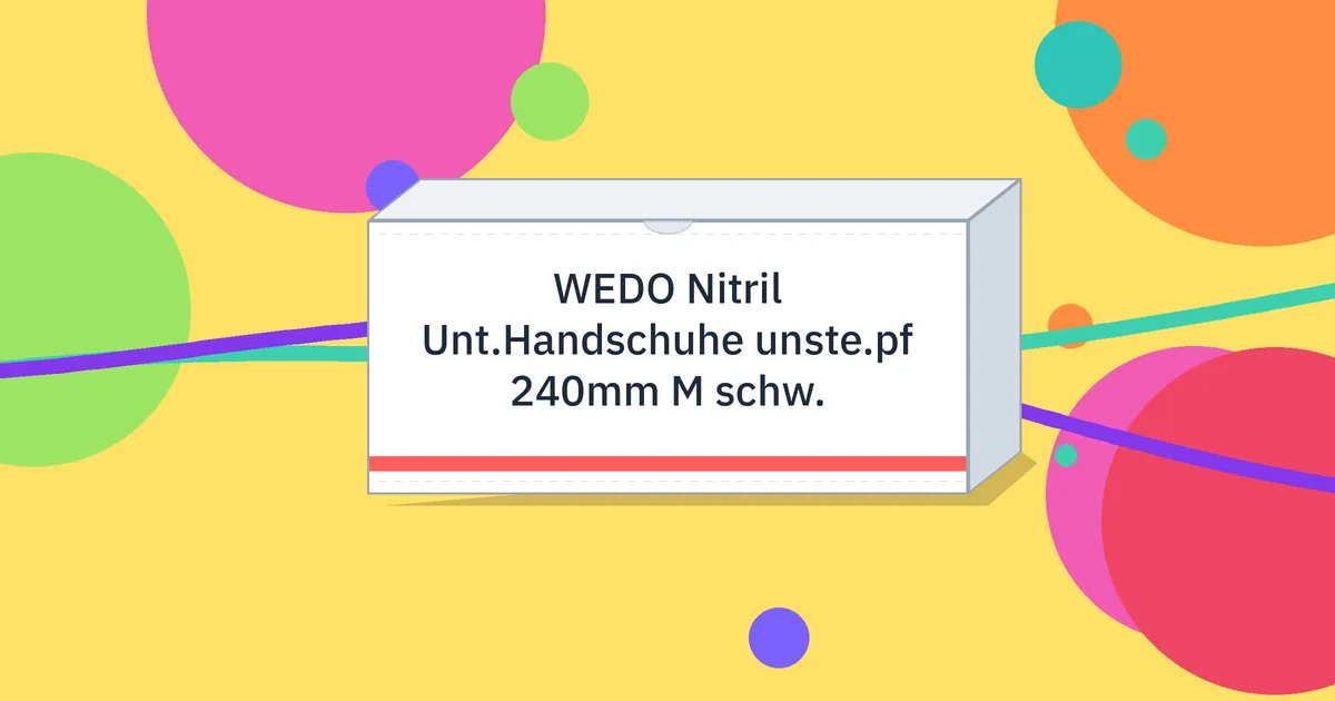 Symbolbild: Packung mit der Aufschrift WEDO Nitril Unt.Handschuhe unste.pf 240mm M schw. (PZN 18740128) – Verfügbarkeit und Bezug in Apotheken in Frankfurt am Main