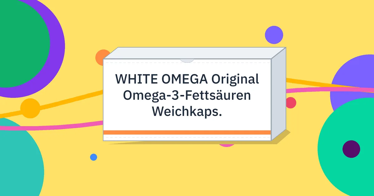 Symbolbild: Packung mit der Aufschrift WHITE OMEGA Original Omega-3-Fettsäuren Weichkaps. (PZN 15191980) – Verfügbarkeit und Bezug in Apotheken in Frankfurt am Main