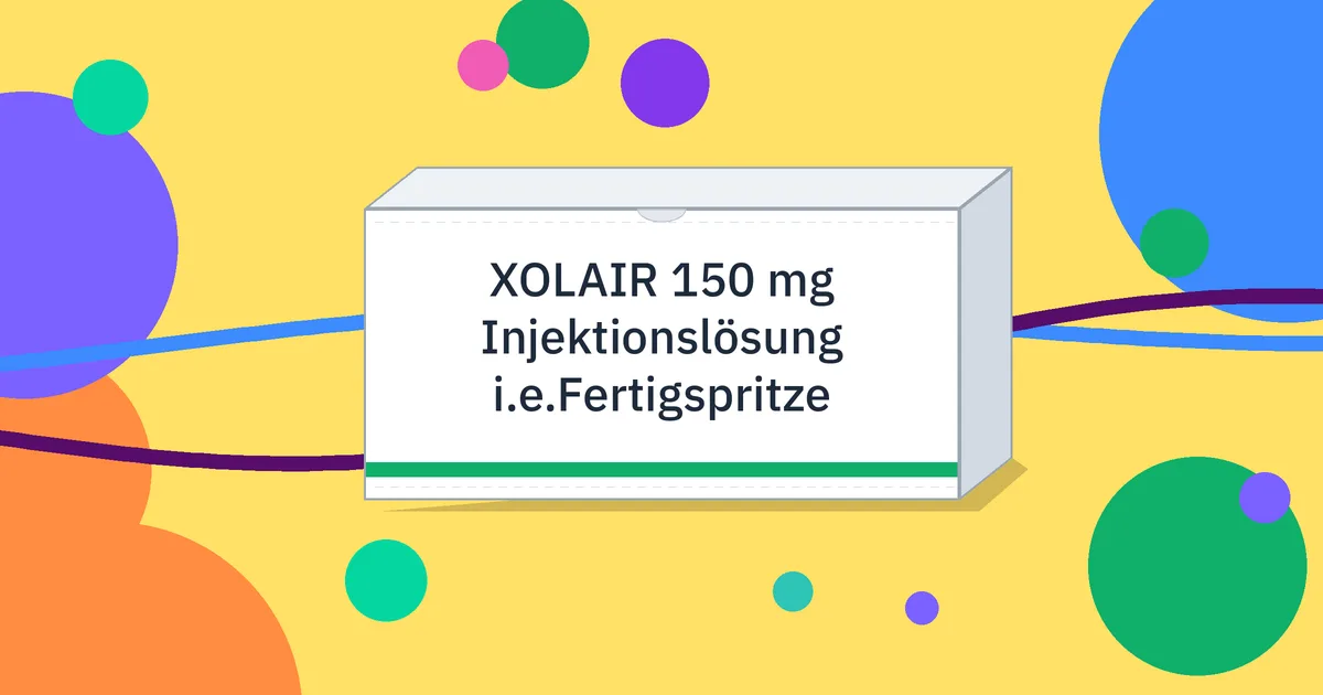 Symbolbild: Packung mit der Aufschrift XOLAIR 150 mg Injektionslösung i.e.Fertigspritze (PZN 19668367) – Verfügbarkeit und Bezug in Apotheken in Frankfurt am Main