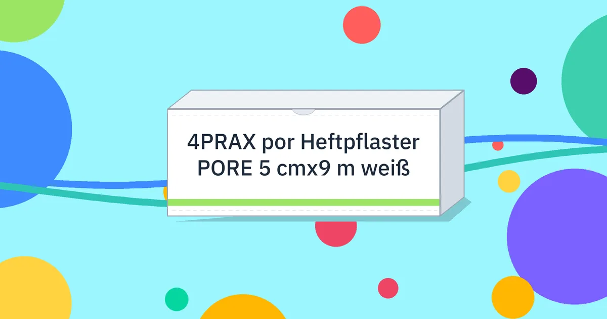 Symbolbild: Packung mit der Aufschrift 4PRAX por Heftpflaster PORE 5 cmx9 m weiß (PZN 20231032) – Verfügbarkeit und Bezug in Apotheken in Frankfurt am Main