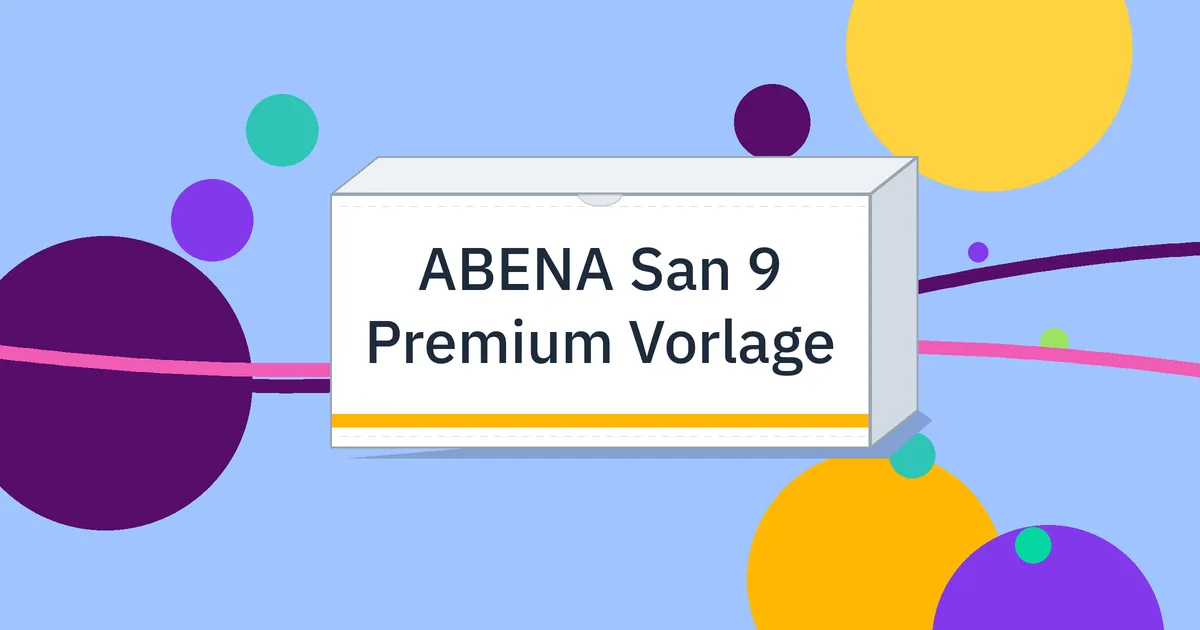 Symbolbild: Packung mit der Aufschrift ABENA San 9 Premium Vorlage (PZN 10219739) – Verfügbarkeit und Bezug in Apotheken in Frankfurt am Main