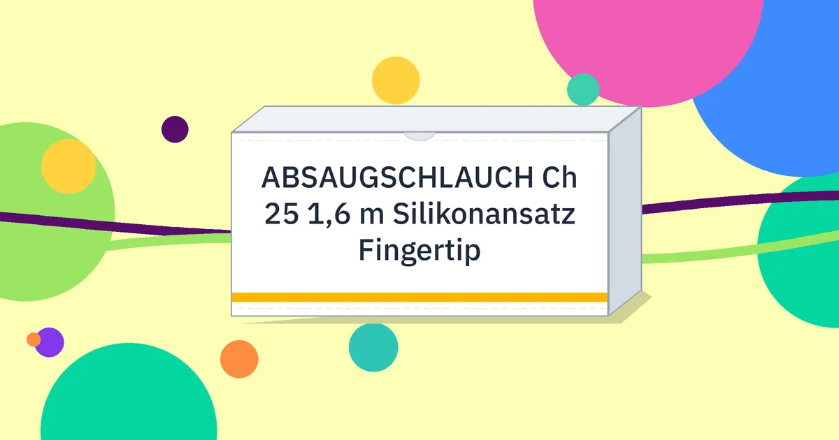 Symbolbild: Packung mit der Aufschrift ABSAUGSCHLAUCH Ch 25 1,6 m Silikonansatz Fingertip (PZN 17484278) – Verfügbarkeit und Bezug in Apotheken in Frankfurt am Main