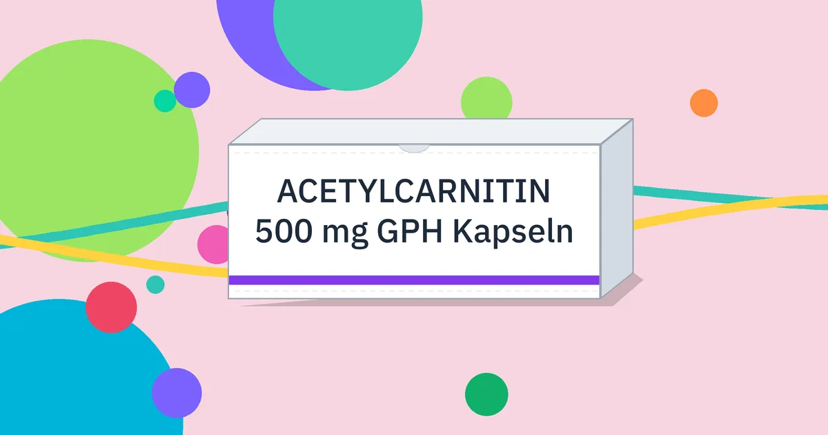 Symbolbild: Packung mit der Aufschrift ACETYLCARNITIN 500 mg GPH Kapseln (PZN 09681177) – Verfügbarkeit und Bezug in Apotheken in Frankfurt am Main