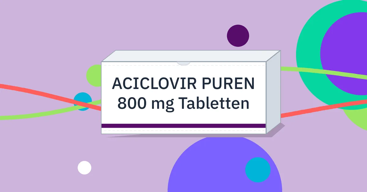 Symbolbild: Packung mit der Aufschrift ACICLOVIR PUREN 800 mg Tabletten (PZN 16577486) – Verfügbarkeit und Bezug in Apotheken in Frankfurt am Main
