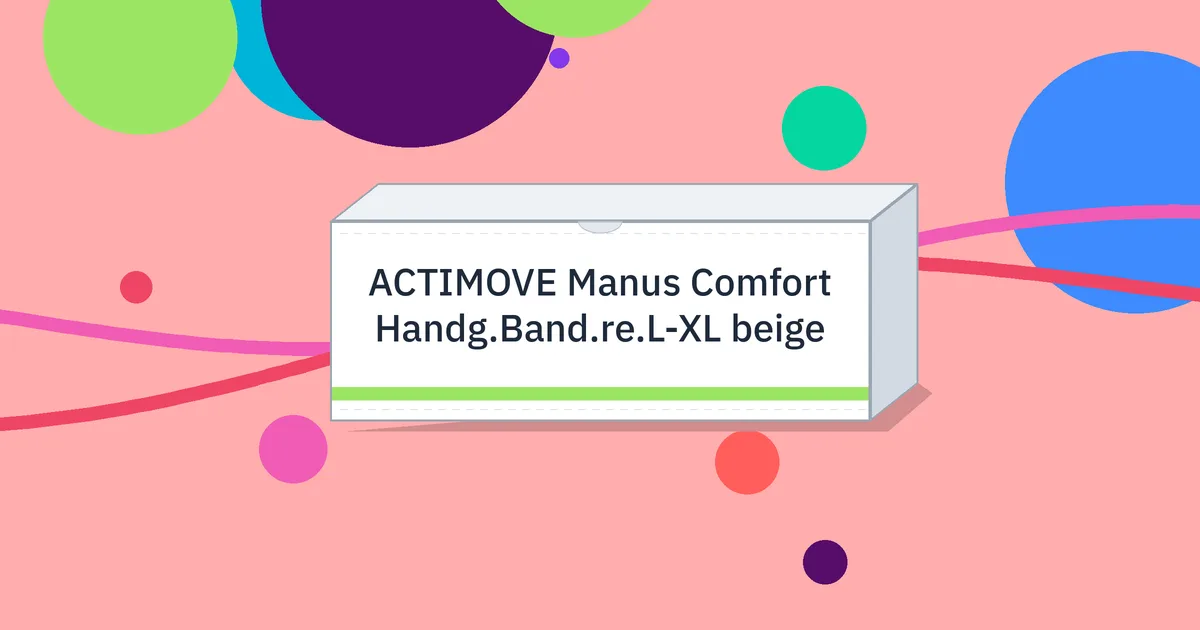 Symbolbild: Packung mit der Aufschrift ACTIMOVE Manus Comfort Handg.Band.re.L-XL beige (PZN 18002028) – Verfügbarkeit und Bezug in Apotheken in Frankfurt am Main