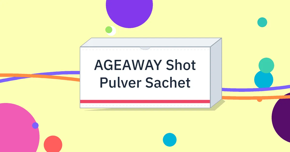 Symbolbild: Packung mit der Aufschrift AGEAWAY Shot Pulver Sachet (PZN 19666977) – Verfügbarkeit und Bezug in Apotheken in Frankfurt am Main