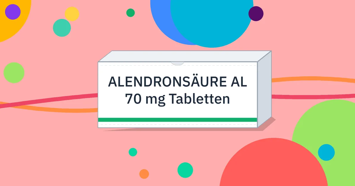 Symbolbild: Packung mit der Aufschrift ALENDRONSÄURE AL 70 mg Tabletten (PZN 20305606) – Verfügbarkeit und Bezug in Apotheken in Frankfurt am Main
