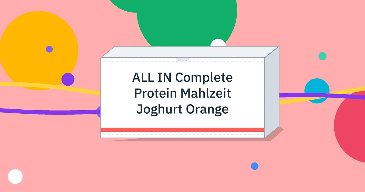 Symbolbild: Packung mit der Aufschrift ALL IN Complete Protein Mahlzeit Joghurt Orange (PZN 15225822) – Verfügbarkeit und Bezug in Apotheken in Frankfurt am Main