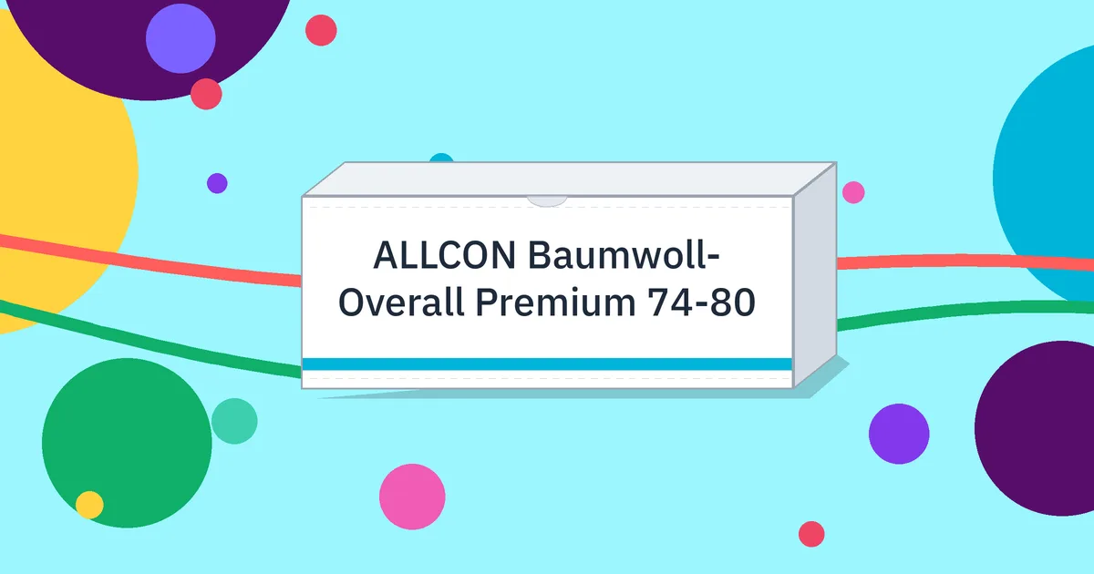 Symbolbild: Packung mit der Aufschrift ALLCON Baumwoll-Overall Premium 74-80 (PZN 16383434) – Verfügbarkeit und Bezug in Apotheken in Frankfurt am Main