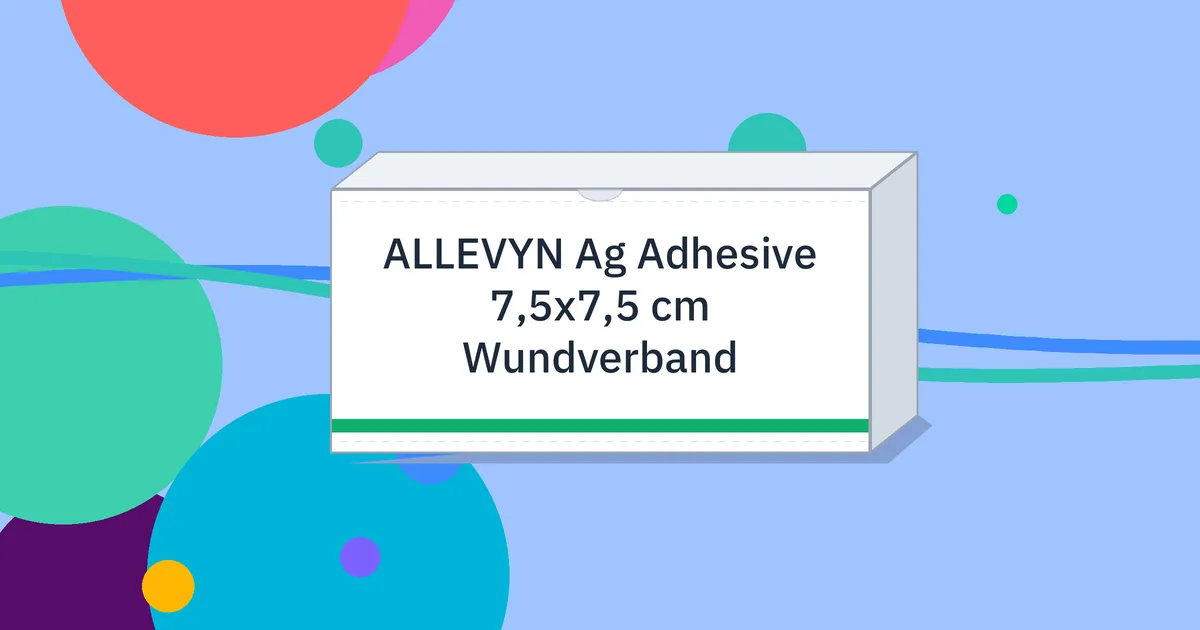 Symbolbild: Packung mit der Aufschrift ALLEVYN Ag Adhesive 7,5x7,5 cm Wundverband (PZN 13875674) – Verfügbarkeit und Bezug in Apotheken in Frankfurt am Main