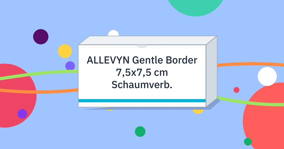 Symbolbild: Packung mit der Aufschrift ALLEVYN Gentle Border 7,5x7,5 cm Schaumverb. (PZN 12454166) – Verfügbarkeit und Bezug in Apotheken in Frankfurt am Main