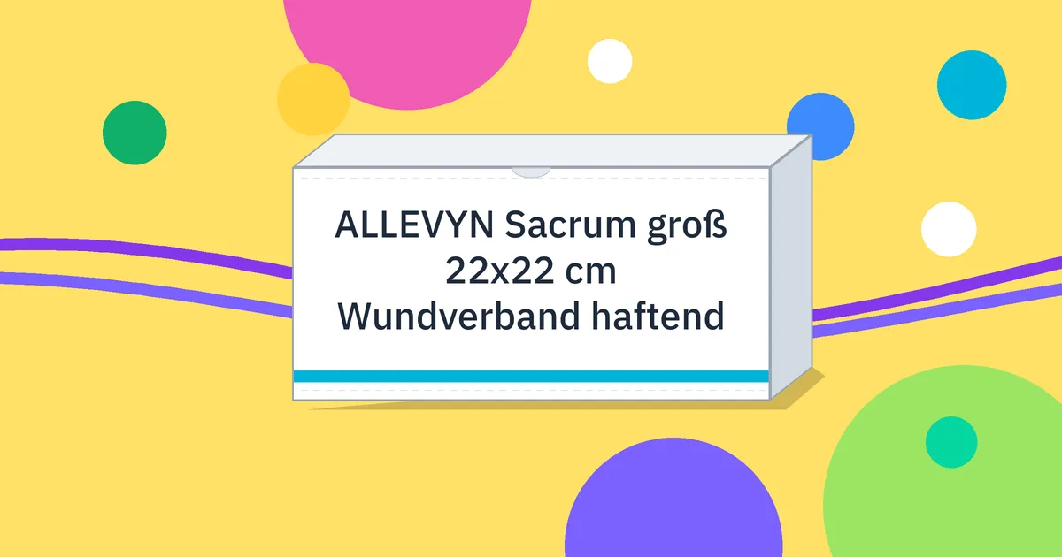 Symbolbild: Packung mit der Aufschrift ALLEVYN Sacrum groß 22x22 cm Wundverband haftend (PZN 18437625) – Verfügbarkeit und Bezug in Apotheken in Frankfurt am Main