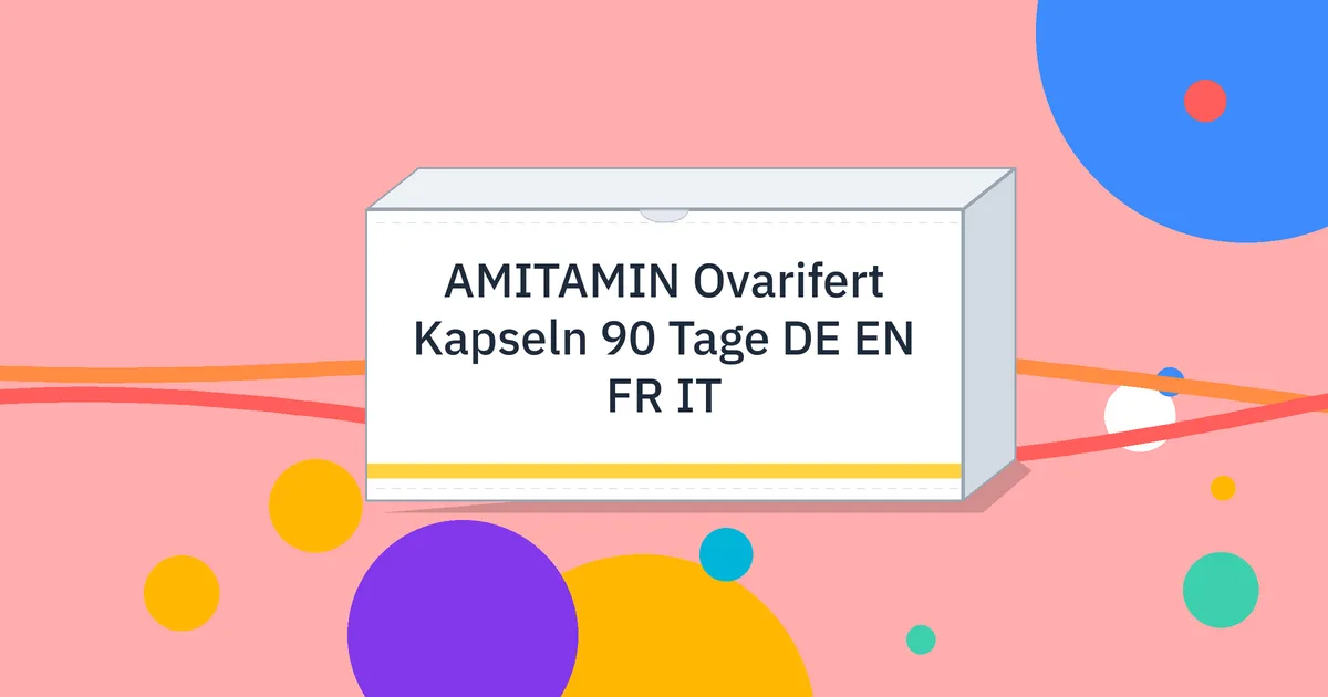 Symbolbild: Packung mit der Aufschrift AMITAMIN Ovarifert Kapseln 90 Tage DE EN FR IT (PZN 18189854) – Verfügbarkeit und Bezug in Apotheken in Frankfurt am Main