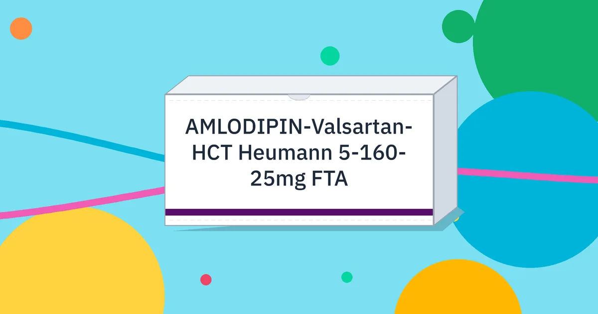 Symbolbild: Packung mit der Aufschrift AMLODIPIN-Valsartan-HCT Heumann 5-160-25mg FTA (PZN 14235623) – Verfügbarkeit und Bezug in Apotheken in Frankfurt am Main