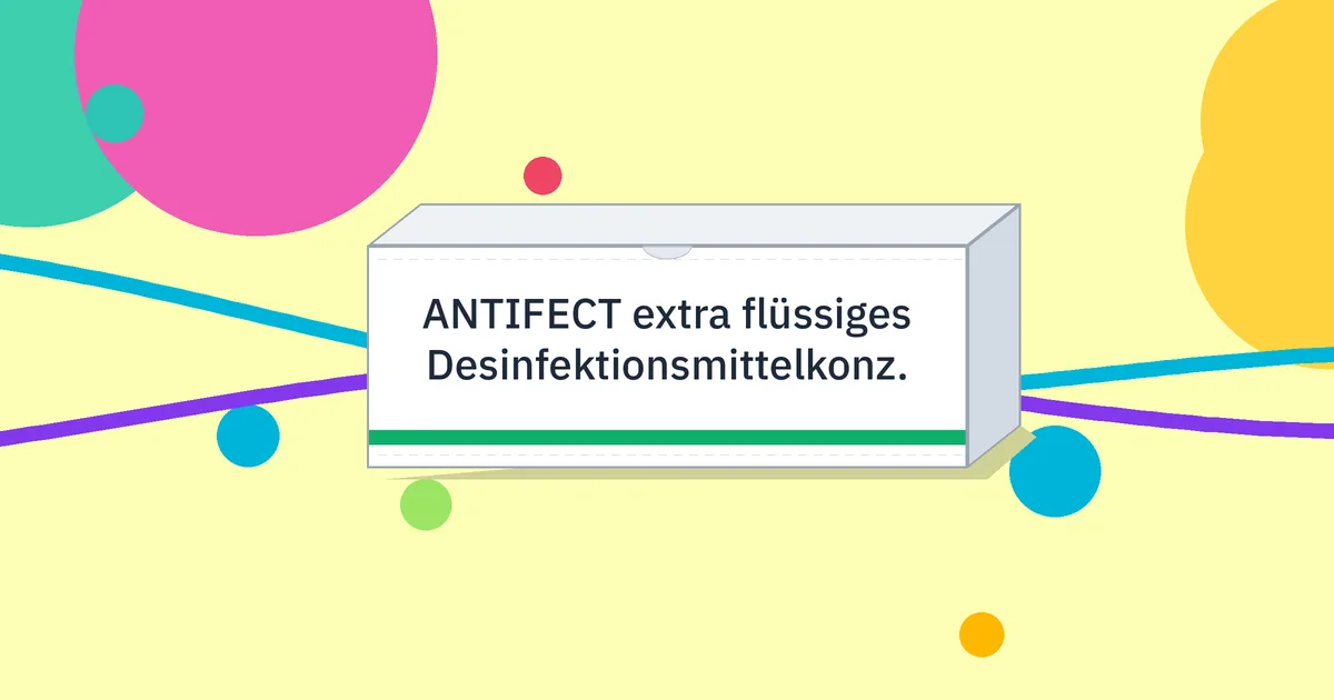 Symbolbild: Packung mit der Aufschrift ANTIFECT extra flüssiges Desinfektionsmittelkonz. (PZN 08834874) – Verfügbarkeit und Bezug in Apotheken in Frankfurt am Main