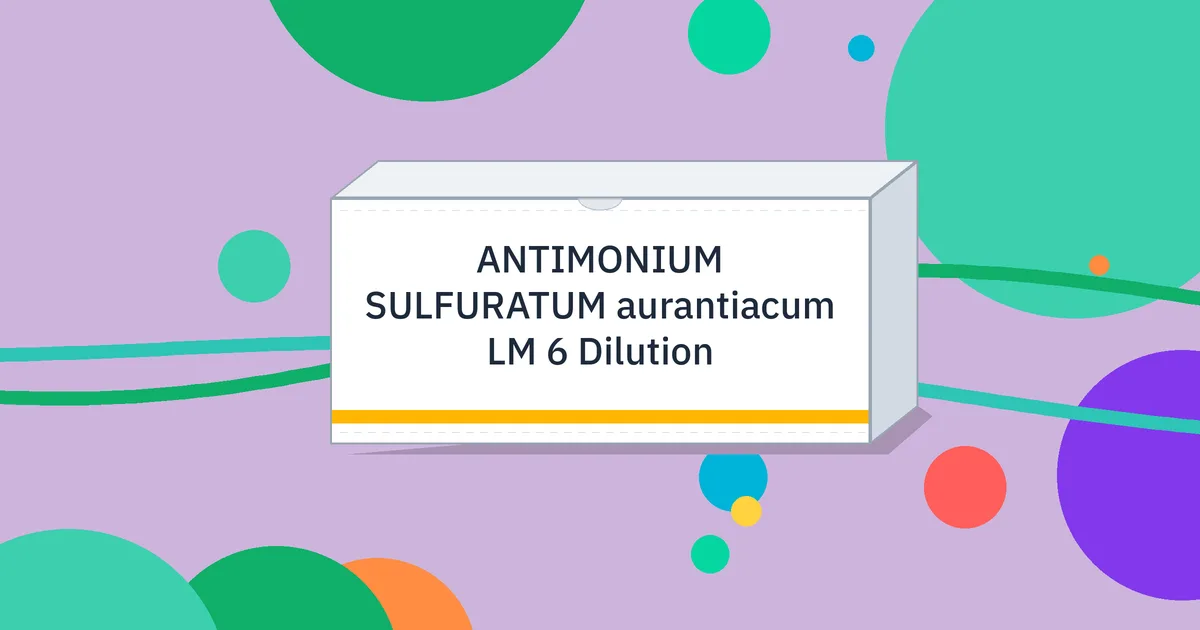 Symbolbild: Packung mit der Aufschrift ANTIMONIUM SULFURATUM aurantiacum LM 6 Dilution (PZN 13375210) – Verfügbarkeit und Bezug in Apotheken in Frankfurt am Main
