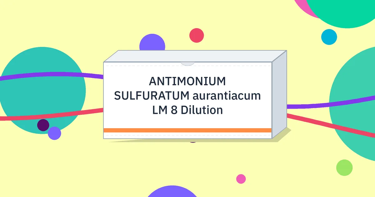 Symbolbild: Packung mit der Aufschrift ANTIMONIUM SULFURATUM aurantiacum LM 8 Dilution (PZN 13375279) – Verfügbarkeit und Bezug in Apotheken in Frankfurt am Main