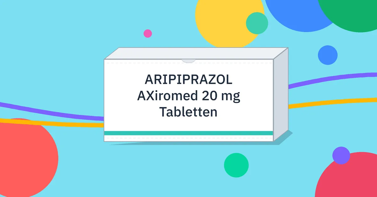 Symbolbild: Packung mit der Aufschrift ARIPIPRAZOL AXiromed 20 mg Tabletten (PZN 18489869) – Verfügbarkeit und Bezug in Apotheken in Frankfurt am Main
