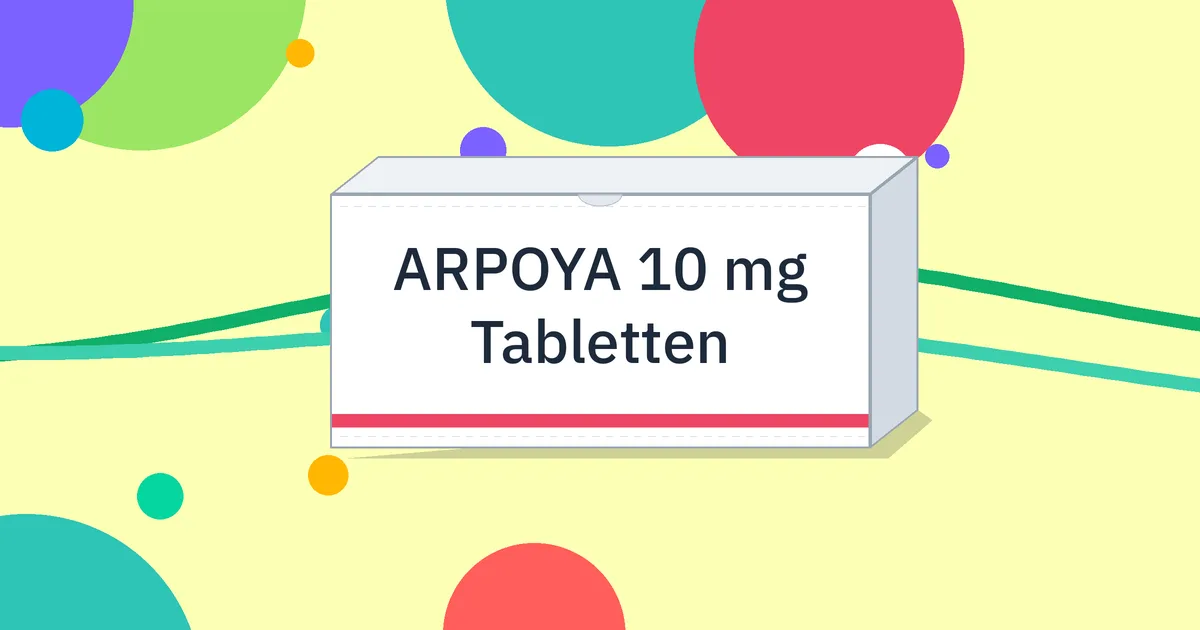 Symbolbild: Packung mit der Aufschrift ARPOYA 10 mg Tabletten (PZN 19455312) – Verfügbarkeit und Bezug in Apotheken in Frankfurt am Main