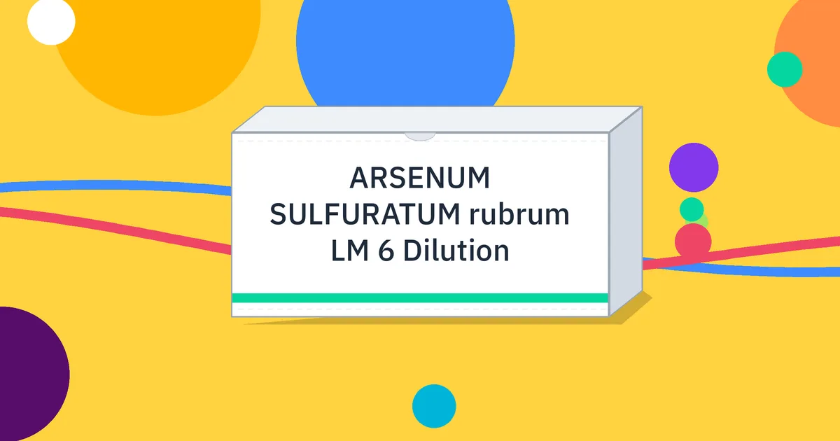 Symbolbild: Packung mit der Aufschrift ARSENUM SULFURATUM rubrum LM 6 Dilution (PZN 12779709) – Verfügbarkeit und Bezug in Apotheken in Frankfurt am Main