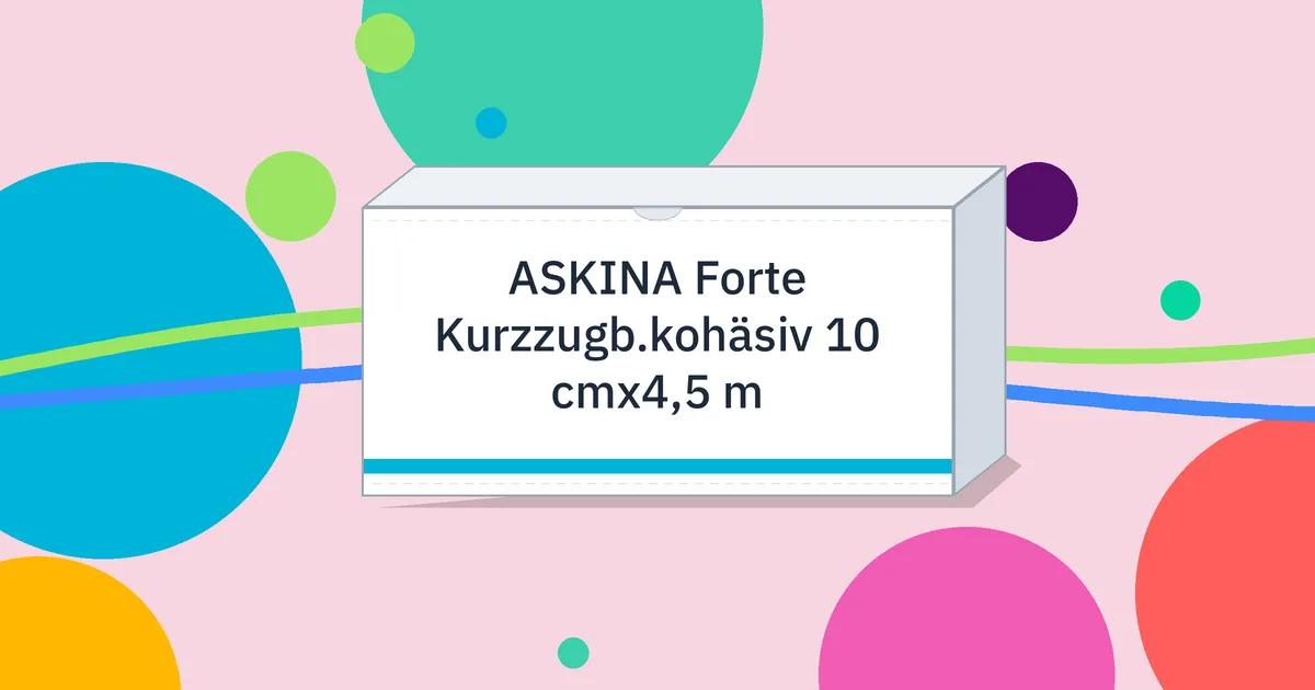 Symbolbild: Packung mit der Aufschrift ASKINA Forte Kurzzugb.kohäsiv 10 cmx4,5 m (PZN 16001622) – Verfügbarkeit und Bezug in Apotheken in Frankfurt am Main