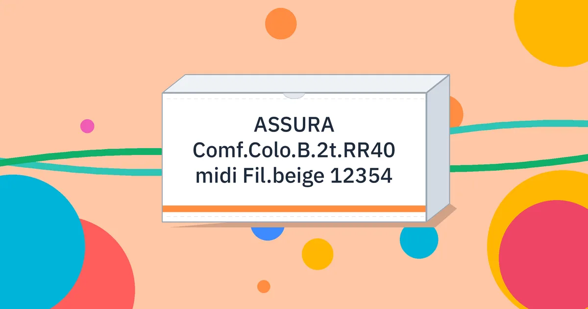 Symbolbild: Packung mit der Aufschrift ASSURA Comf.Colo.B.2t.RR40 midi Fil.beige 12354 (PZN 00741989) – Verfügbarkeit und Bezug in Apotheken in Frankfurt am Main