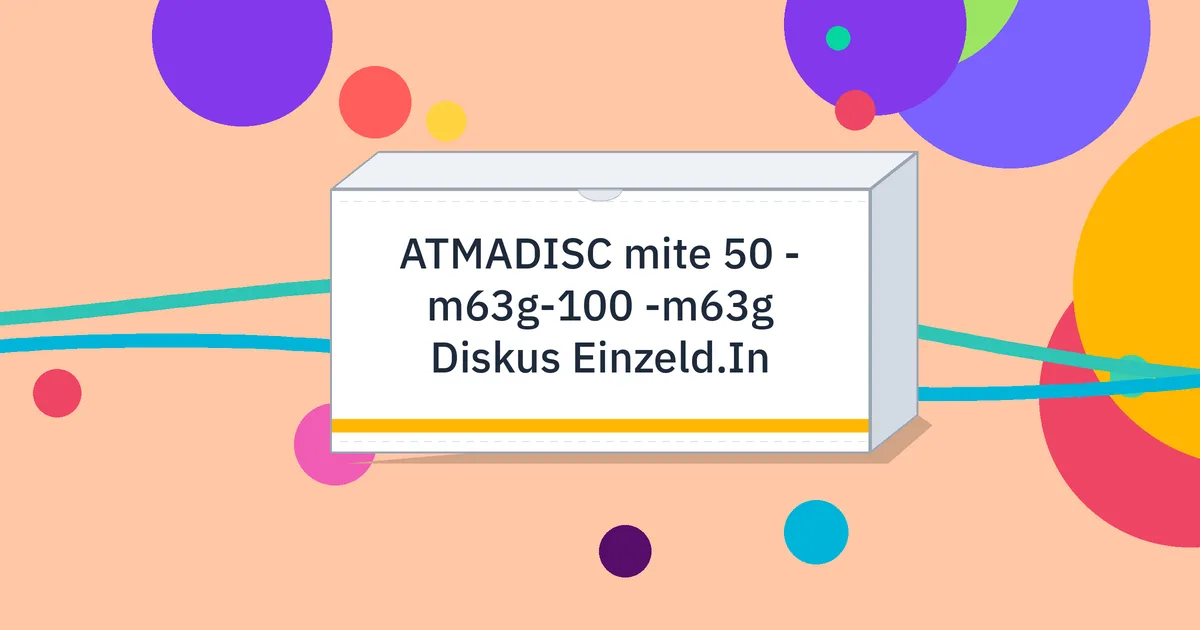 Symbolbild: Packung mit der Aufschrift ATMADISC mite 50 -m63g-100 -m63g Diskus Einzeld.In (PZN 03180853) – Verfügbarkeit und Bezug in Apotheken in Frankfurt am Main