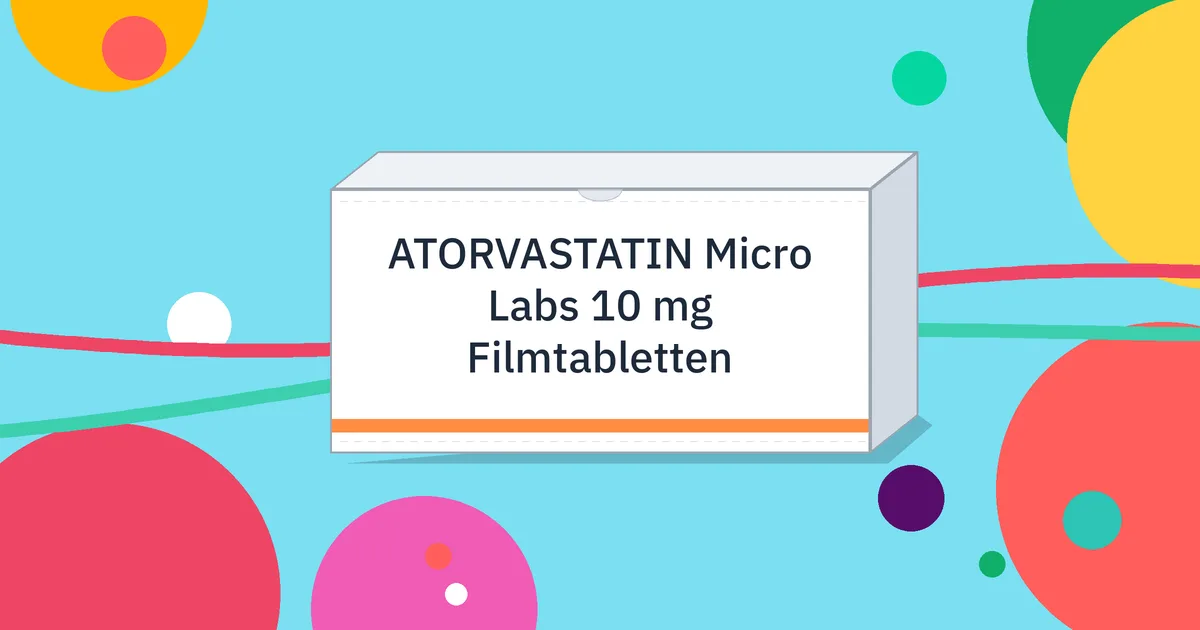 Symbolbild: Packung mit der Aufschrift ATORVASTATIN Micro Labs 10 mg Filmtabletten (PZN 16576245) – Verfügbarkeit und Bezug in Apotheken in Frankfurt am Main