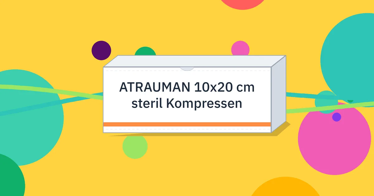 Symbolbild: Packung mit der Aufschrift ATRAUMAN 10x20 cm steril Kompressen (PZN 03829331) – Verfügbarkeit und Bezug in Apotheken in Frankfurt am Main