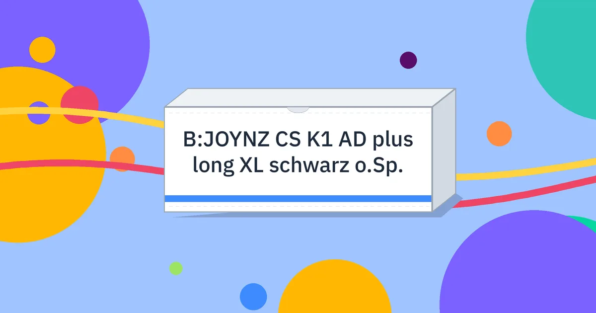 Symbolbild: Packung mit der Aufschrift B:JOYNZ CS K1 AD plus long XL schwarz o.Sp. (PZN 20525176) – Verfügbarkeit und Bezug in Apotheken in Frankfurt am Main